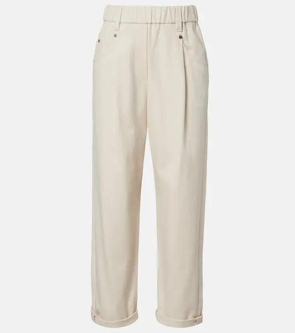 Brunello Cucinelli Monili Cotton-blend Straight-leg Trousers - Beige