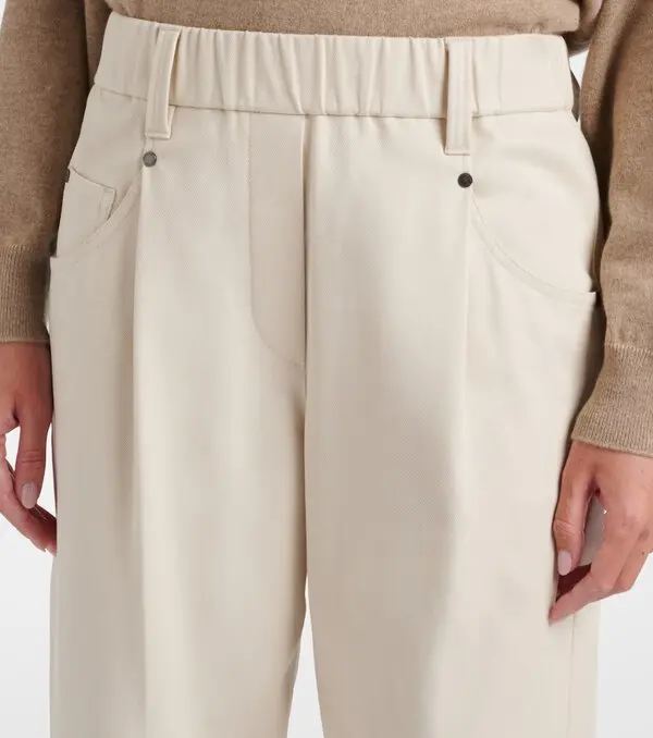 Brunello Cucinelli Monili Cotton-blend Straight-leg Trousers - Beige