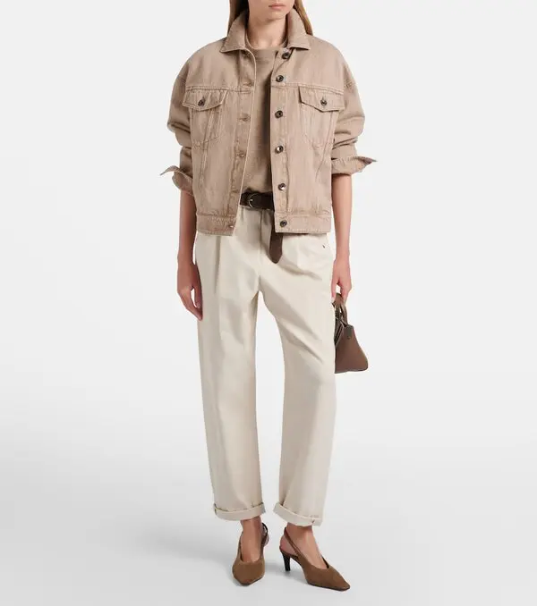 Brunello Cucinelli Monili Cotton-blend Straight-leg Trousers - Beige