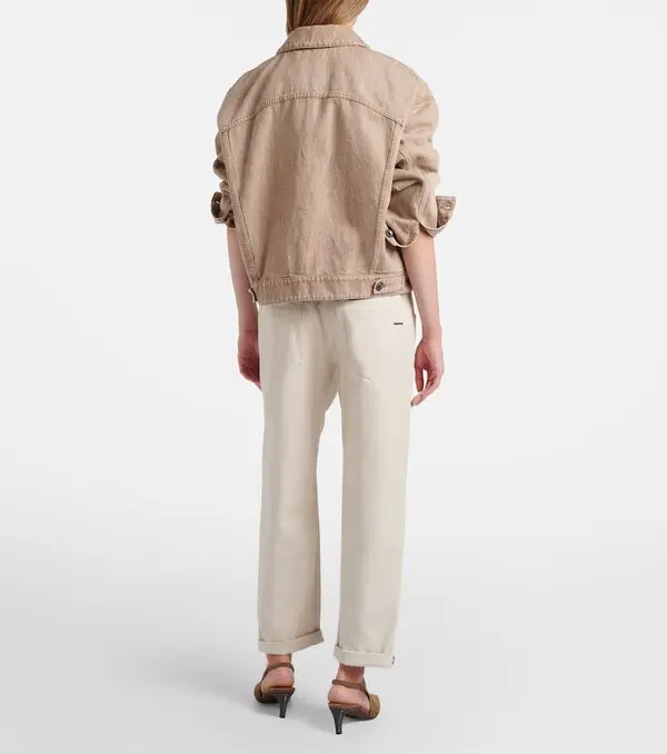 Brunello Cucinelli Monili Cotton-blend Straight-leg Trousers - Beige