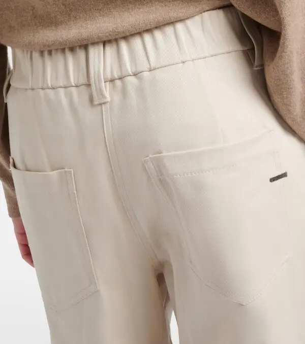 Brunello Cucinelli Monili Cotton-blend Straight-leg Trousers - Beige
