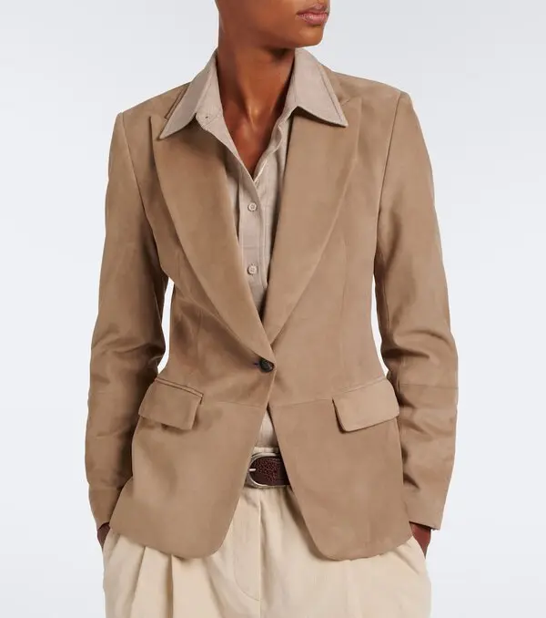 Brunello Cucinelli Suede Peak Lapel Blazer
