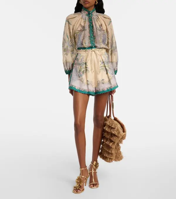 Zimmermann Indra Printed Linen Shorts - Multicoloured
