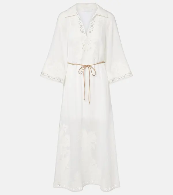 Zimmermann Indra Embroidered Ramie Midi Dress - White