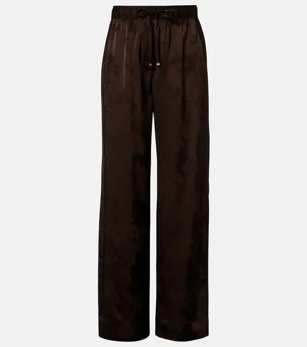 GANNI Satin Jacquard Wide-leg Trousers - Brown