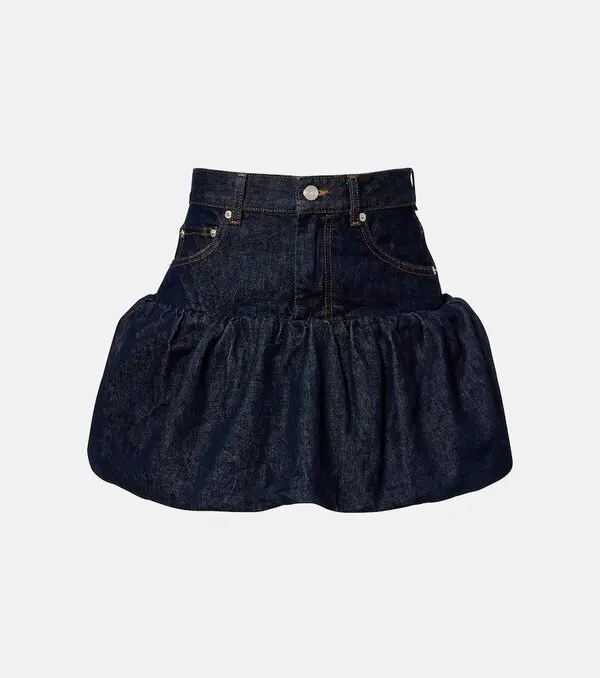 GANNI Gathered Denim Miniskirt