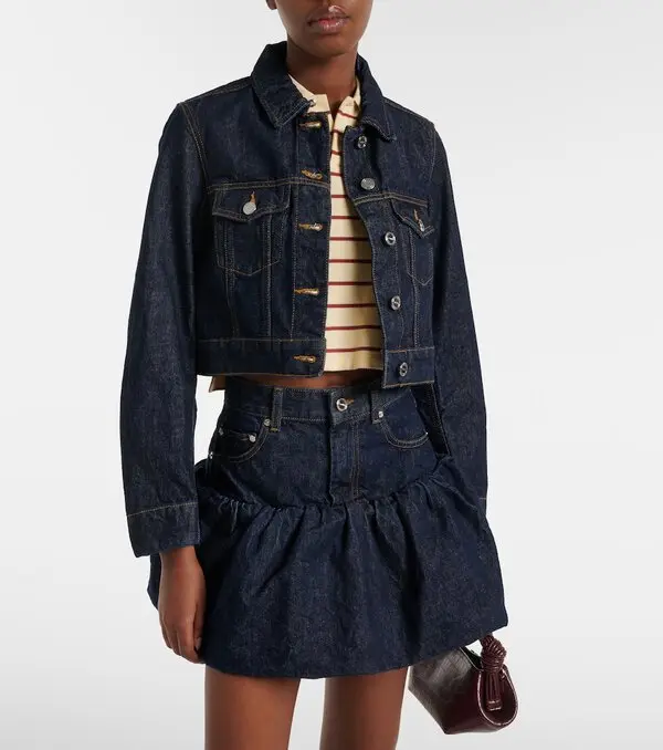 GANNI Cropped Denim Jacket In Rinse