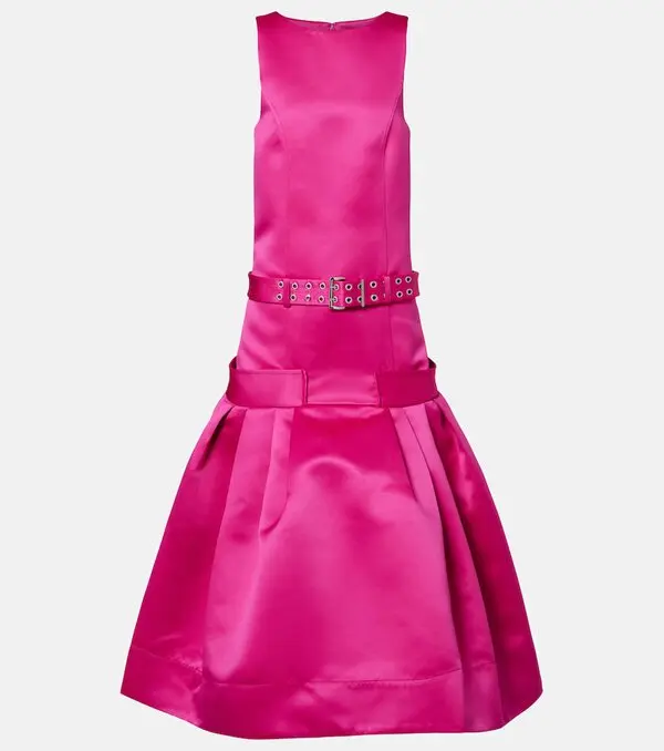 GANNI Belted Satin Midi Dress In Raspberry Rose