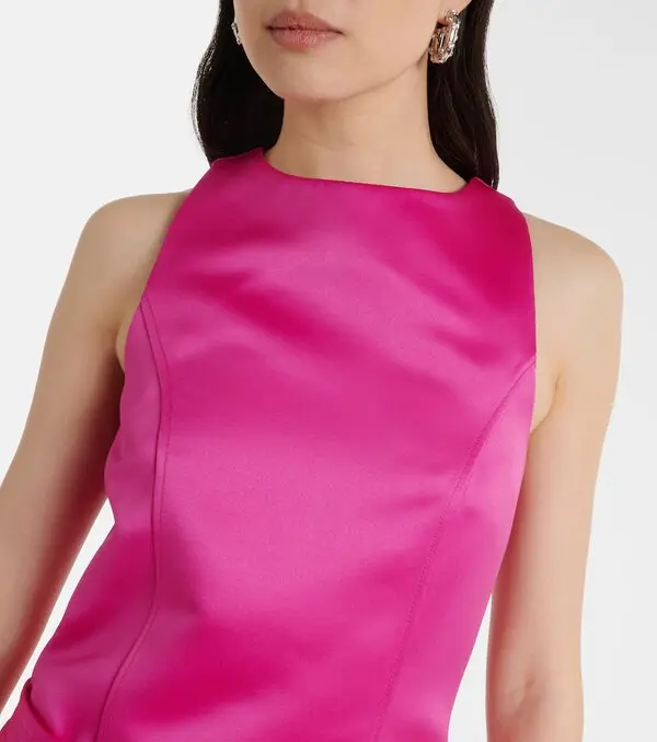 GANNI Belted Satin Midi Dress In Raspberry Rose