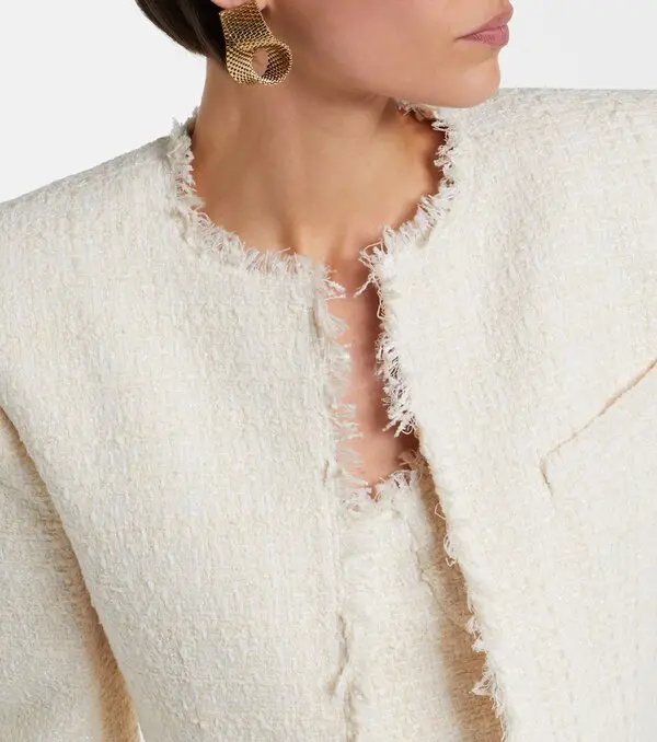 Balmain Cropped Fringed Tweed Jacket