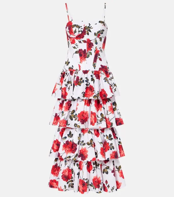Carolina Herrera Floral Tiered Cotton-blend Corset Dress - Multicoloured
