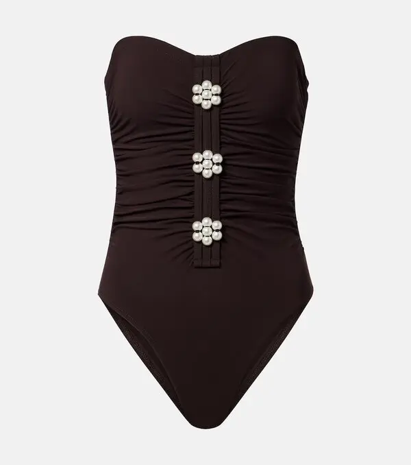KARLA COLLETTO Maya Embellished Bandeau Swimsuit - Brown