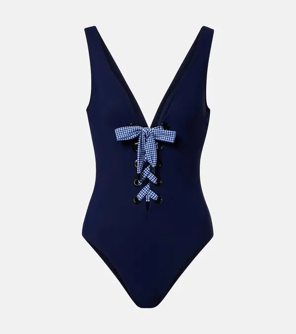 KARLA COLLETTO Navy White Bow-detail Swimsuit - Blue