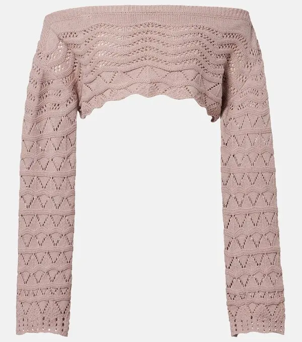 BANANHOT Helena Off-shoulder Crochet Cotton-blend Crop Top - Pink