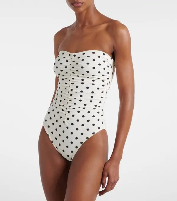 KARLA COLLETTO Ruched Polka-dot Bandeau Swimsuit - White