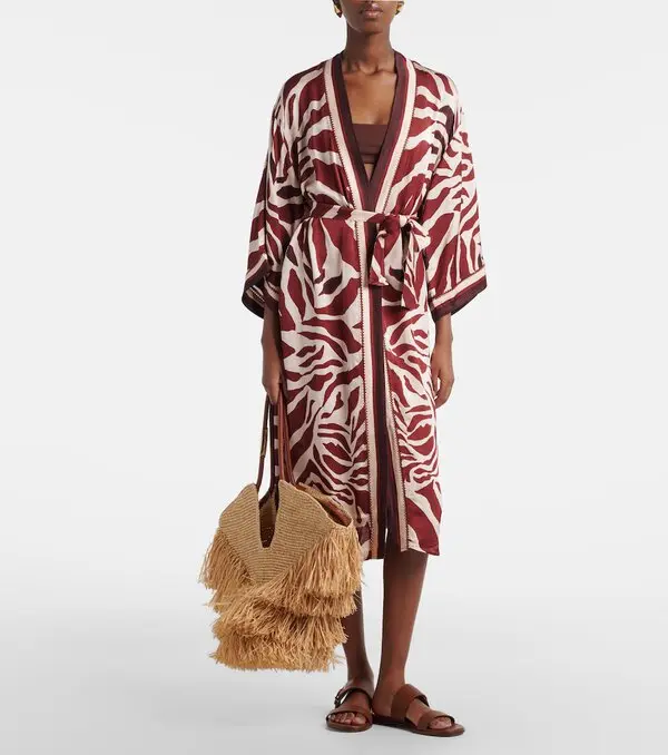 Poupette St Barth Erica Printed Satin Kaftan