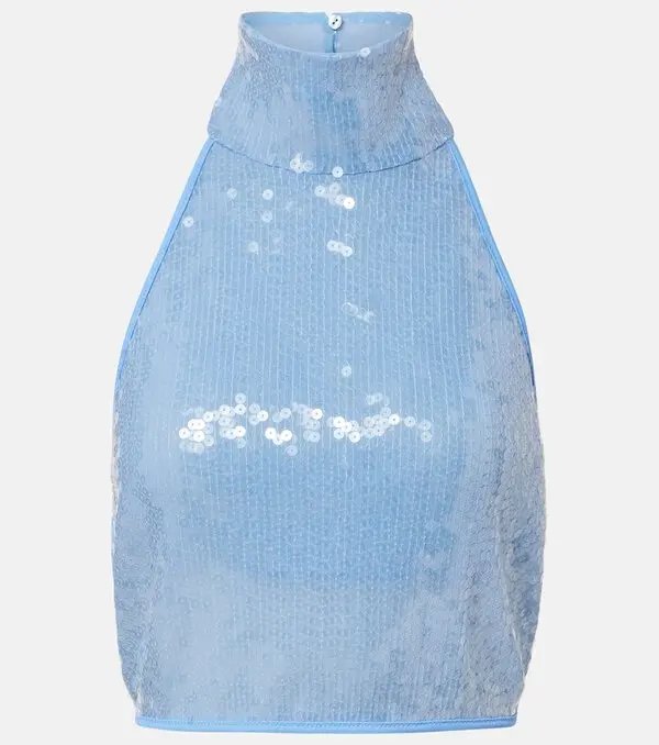 Oseree Sequined Halterneck Crop Top