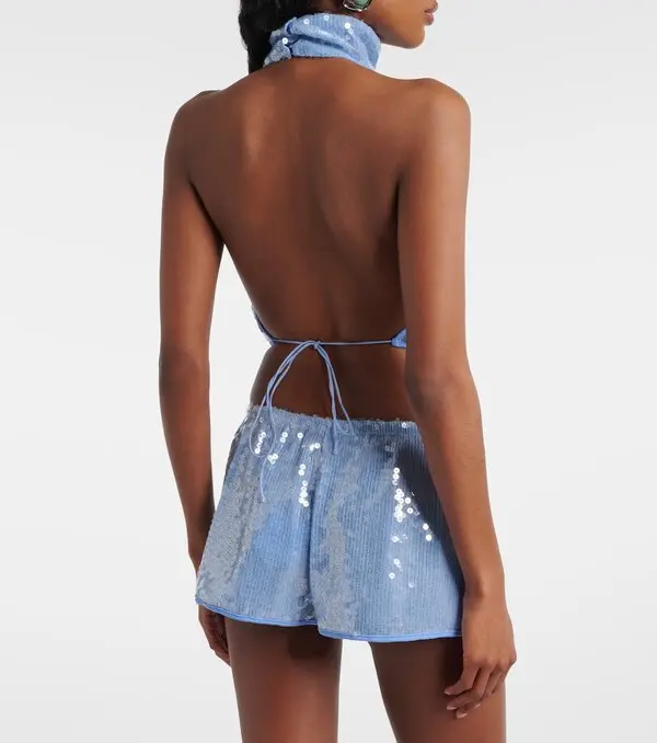 Oseree Sequined Halterneck Crop Top