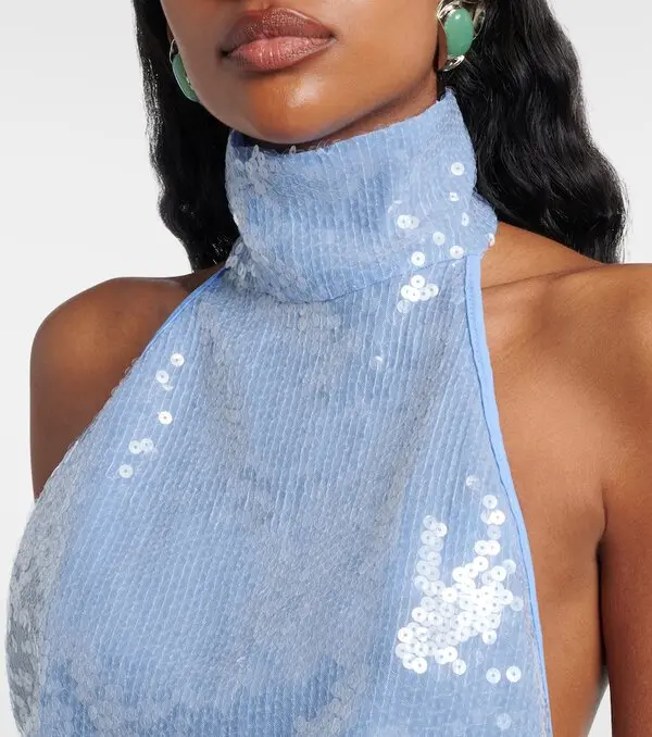 Oseree Sequined Halterneck Crop Top