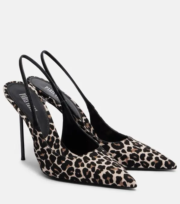 Paris Texas Leopard-print Canvas Slingback Pumps - Brown