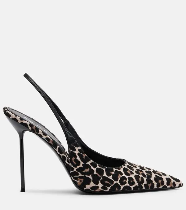 Paris Texas Leopard-print Canvas Slingback Pumps - Brown