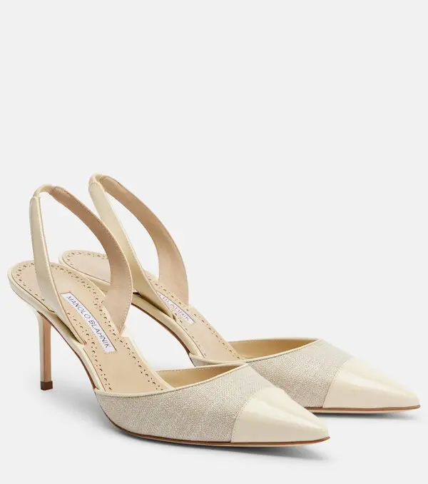 Manolo Blahnik Capsli Leather-trimmed Slingback Pumps - Beige