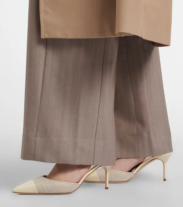 Manolo Blahnik Capsli Leather-trimmed Slingback Pumps - Beige