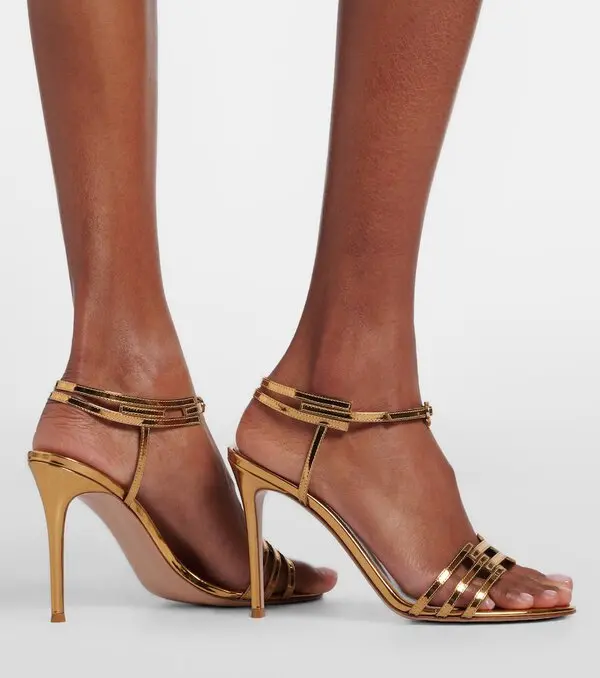 GIANVITO ROSSI Metallic Leather Slingback Sandals