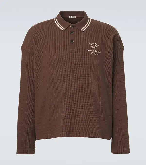 BODE Geneva Waffle-knit Cotton Polo Sweater - Brown