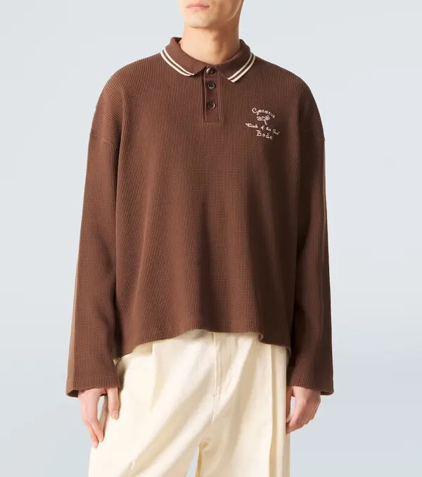 BODE Geneva Waffle-knit Cotton Polo Sweater - Brown