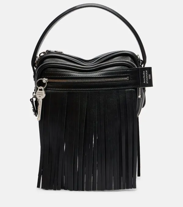 Acne Studios Leather Shoulder Bag With Fringe Detail - Black