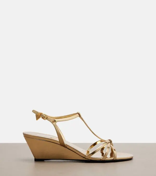 Prada Metallic Leather Wedge Sandals - Gold
