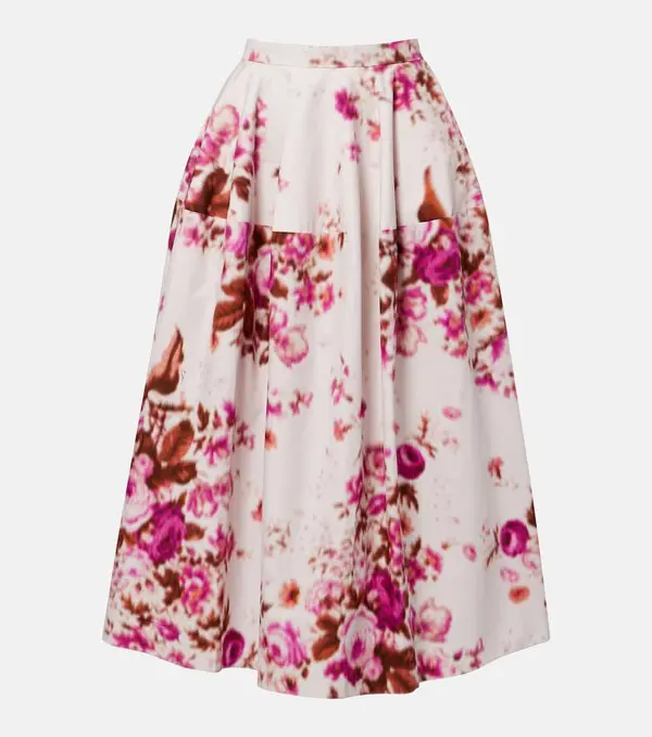 Erdem Floral Cotton Poplin Midi Skirt
