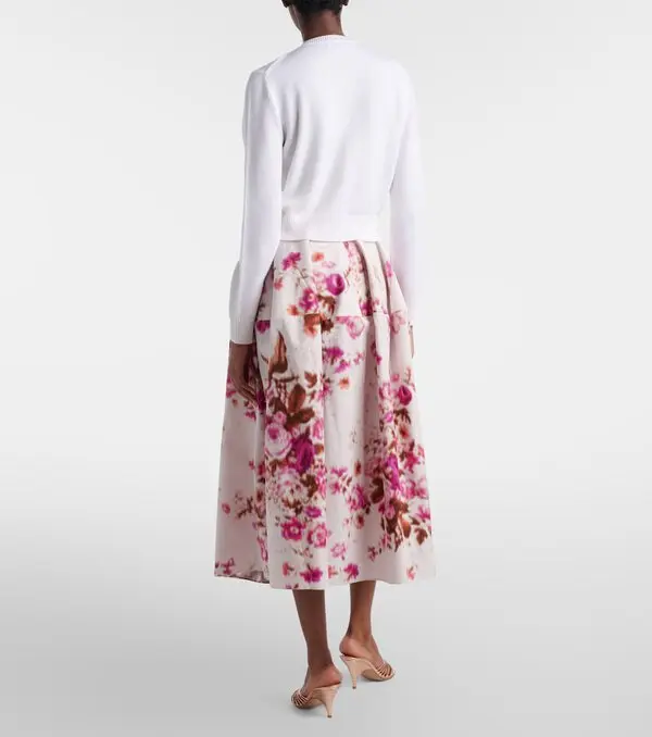 Erdem Floral Cotton Poplin Midi Skirt