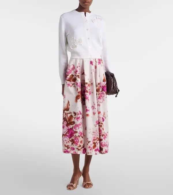 Erdem Floral Cotton Poplin Midi Skirt