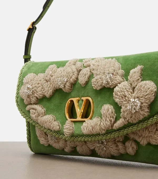 Valentino Garavani Embellished Velvet Shoulder Bag