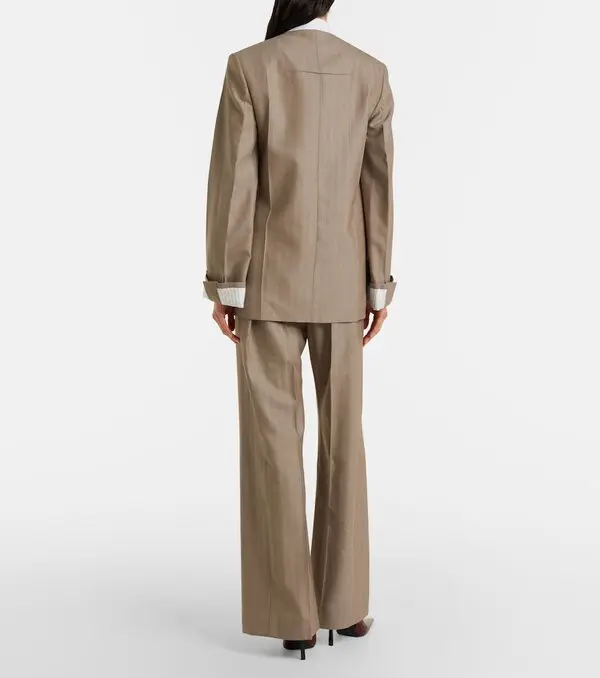 Victoria Beckham Pleated Virgin Wool Herringbone Trousers