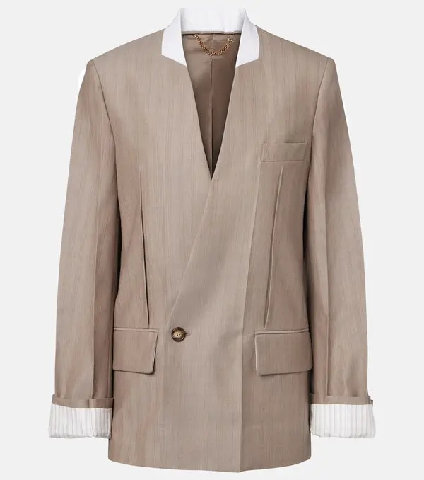 Victoria Beckham Herringbone Virgin Wool Blazer - Grey