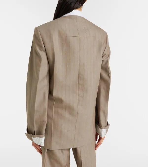 Victoria Beckham Herringbone Virgin Wool Blazer - Grey
