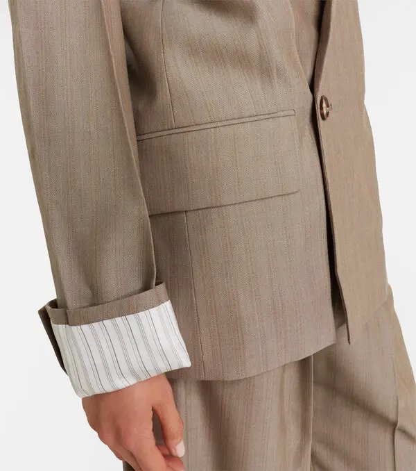 Victoria Beckham Herringbone Virgin Wool Blazer - Grey
