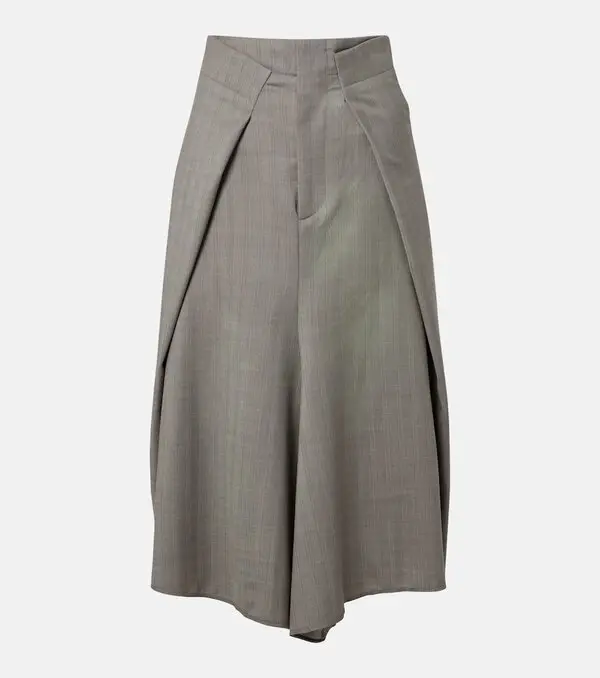 Victoria Beckham Asymmetric Midi Skirt In Virgin Wool - Grey