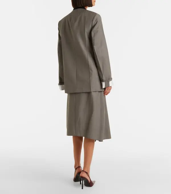 Victoria Beckham Asymmetric Midi Skirt In Virgin Wool - Grey