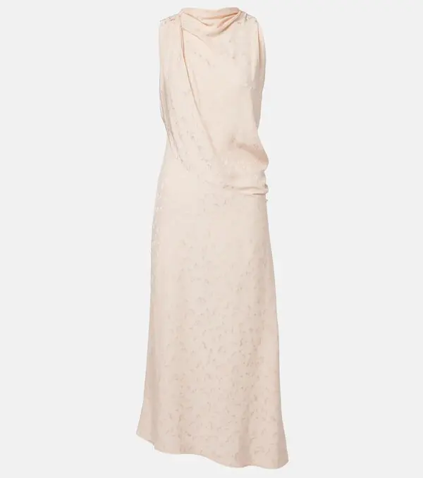 Victoria Beckham Asymmetric Draped Floral Satin Midi Dress - Pink