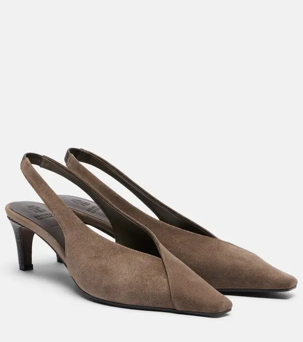 Brunello Cucinelli Suede Slingback Pumps - Brown