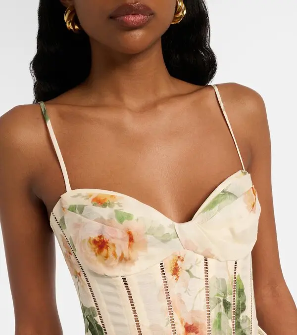 Zimmermann Carousel Floral Silk And Linen Bustier Dress