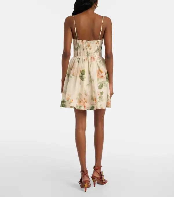Zimmermann Carousel Floral Silk And Linen Bustier Dress