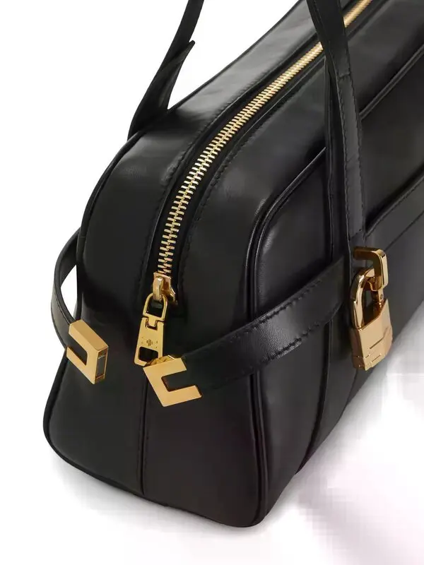 Elisabetta Franchi Leather Shoulder Bag With Padlock Detail - Black