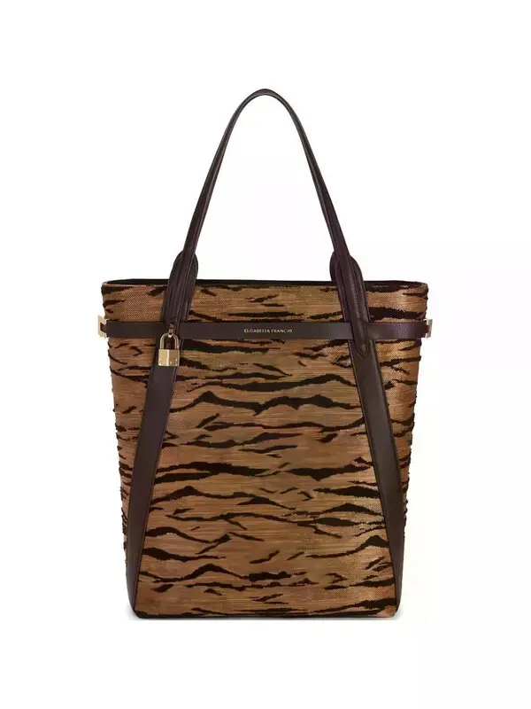 Elisabetta Franchi Shopper Bag With Tiger Print - Neutrals