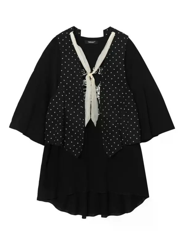 Undercover Star Print Tie Detail Blouse - Black
