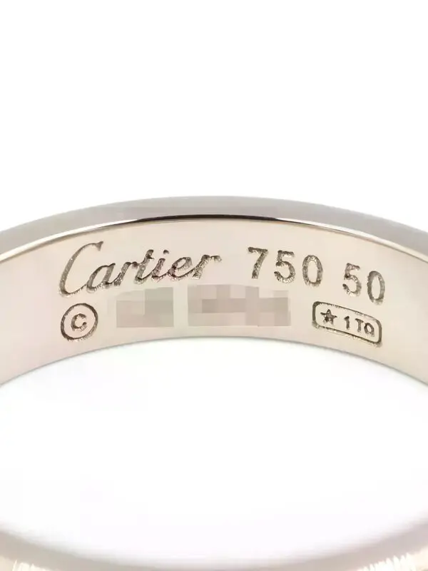 Cartier 18k White Gold Double C Logo Engraved Band Ring - Silver